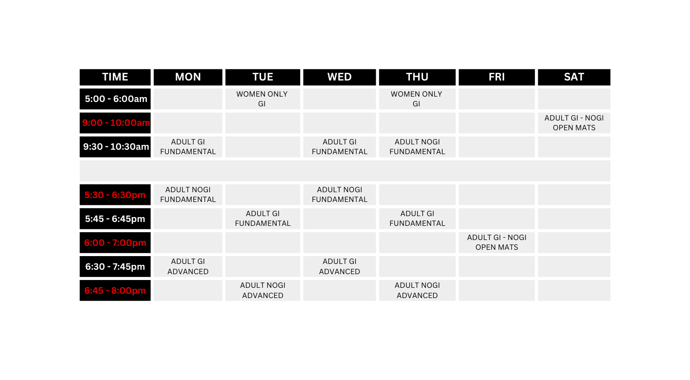 Timetable – Studio55 BJJ