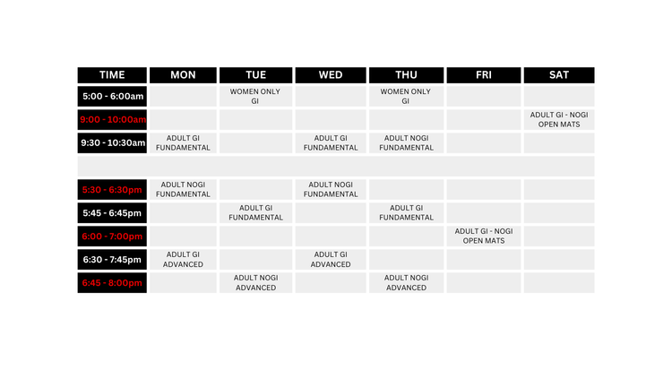 Timetable – Studio55 BJJ