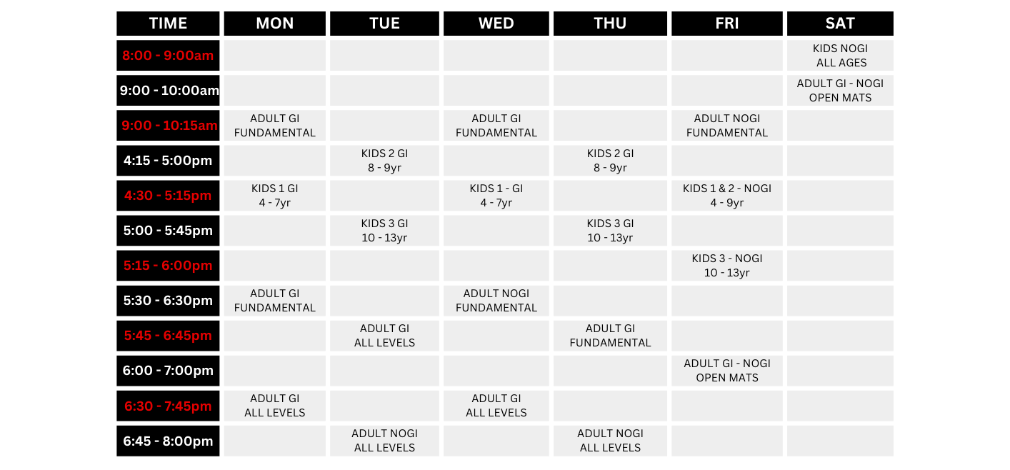 Timetable – Studio55 BJJ